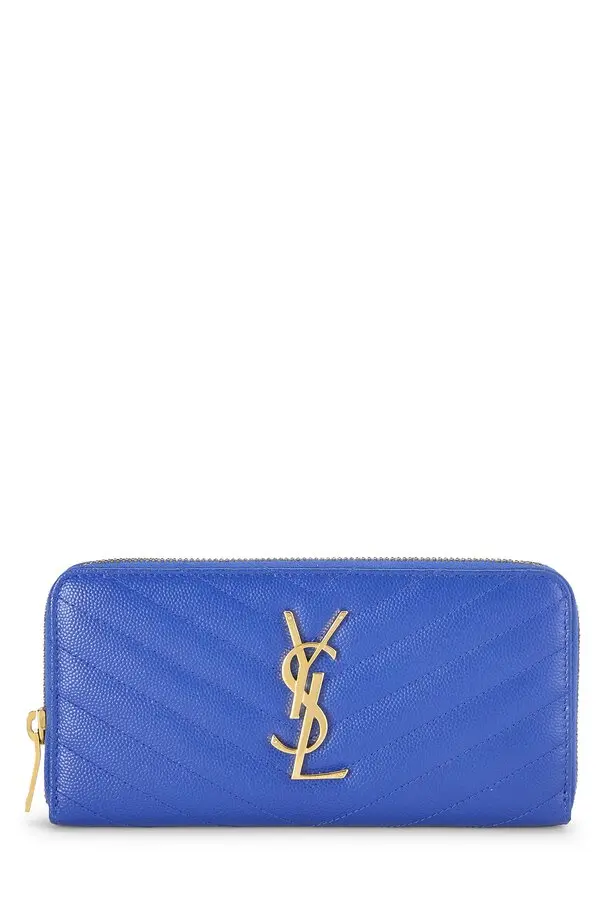 Saint Laurent Grainy Zip Around Wallet - Blue