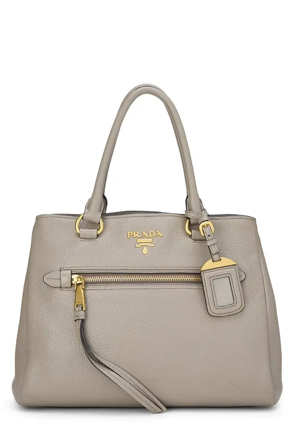 Prada Vitello Daino Convertible Zip Handbag - Grey