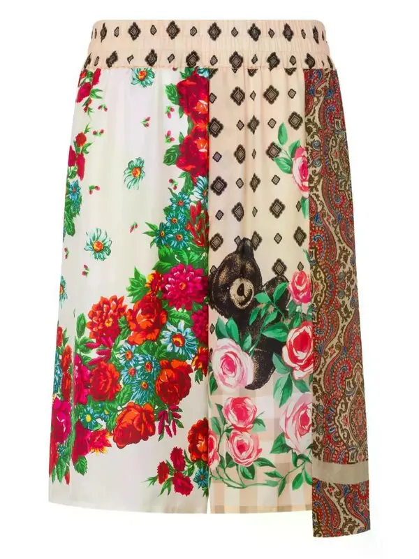 Moschino Floral Print Patchwork Shorts - Neutrals