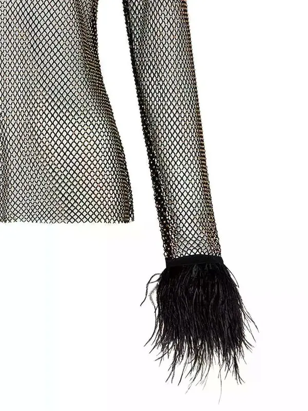 Camilla Feather Embellished Mesh Top