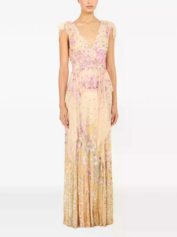 Jenny Packham Floral Sequin-embellished Gown