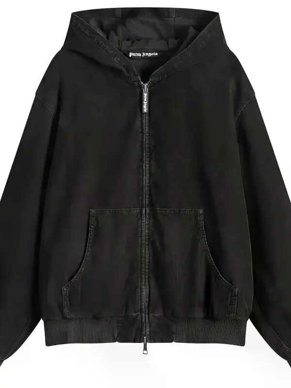 Palm Angels Zip-up Hooded Jacket - Black