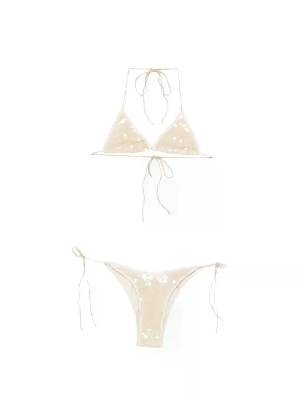 Oseree Sequin-embellished Bikini - Neutrals