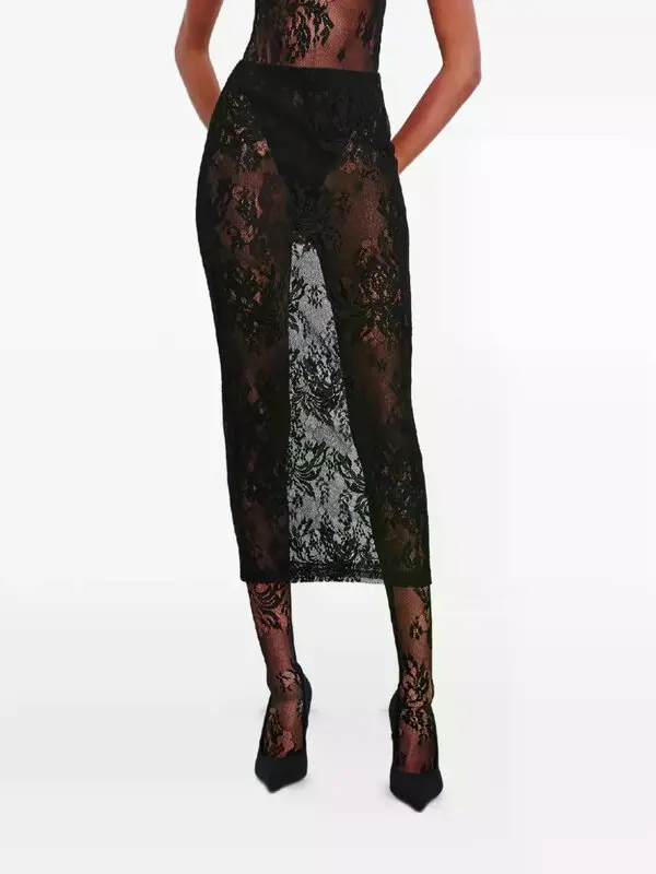 Wardrobe.NYC Floral Lace Midi Skirt - Black