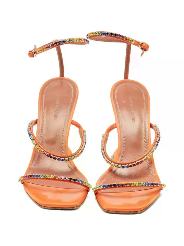 Amina Muaddi Satin Crystal Embellished Sandals