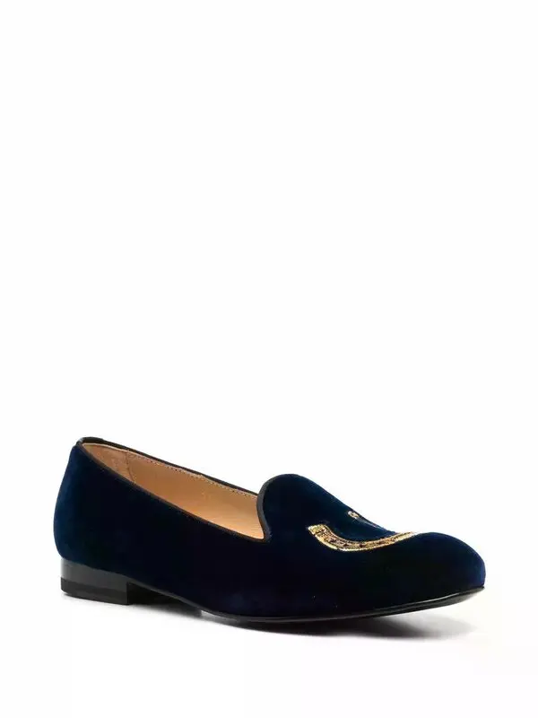 SCAROSSO Myrtle Embroidered Velvet Loafers