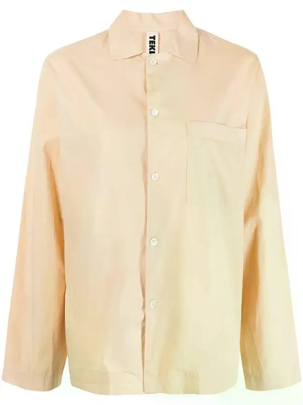 TEKLA Poplin Long-sleeve Pajama Shirt - Brown