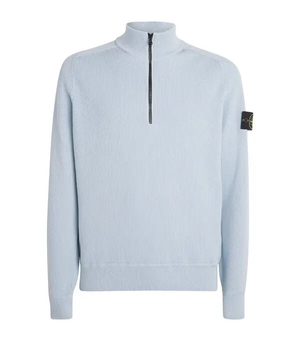 Stone Island Cotton Half-zip Rib-knit Sweatshirt - Blue