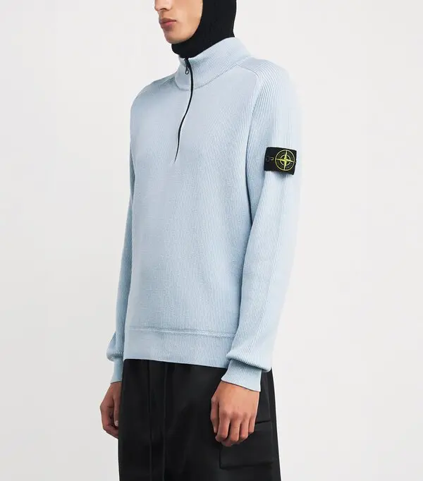 Stone Island Cotton Half-zip Rib-knit Sweatshirt - Blue