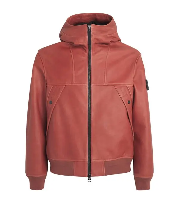 Stone Island Hooded Leather Jacket