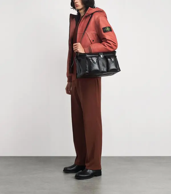 Stone Island Hooded Leather Jacket