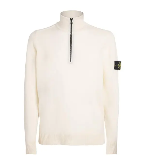 Stone Island Virgin Wool Quarter-zip Sweatshirt - Ivory