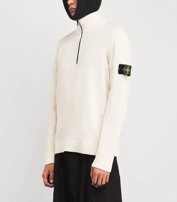 Stone Island Virgin Wool Quarter-zip Sweatshirt - Ivory