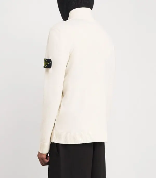Stone Island Virgin Wool Quarter-zip Sweatshirt - Ivory
