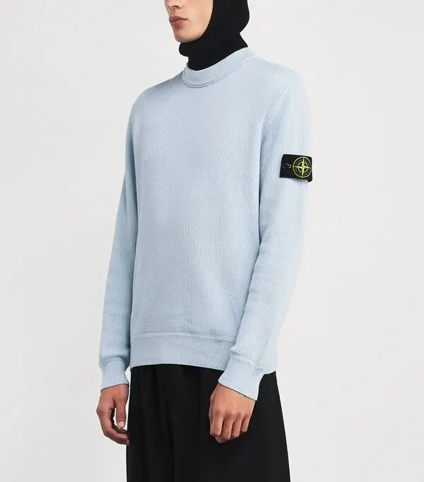 Stone Island Cotton Rib-knit Compass Sweater - Blue