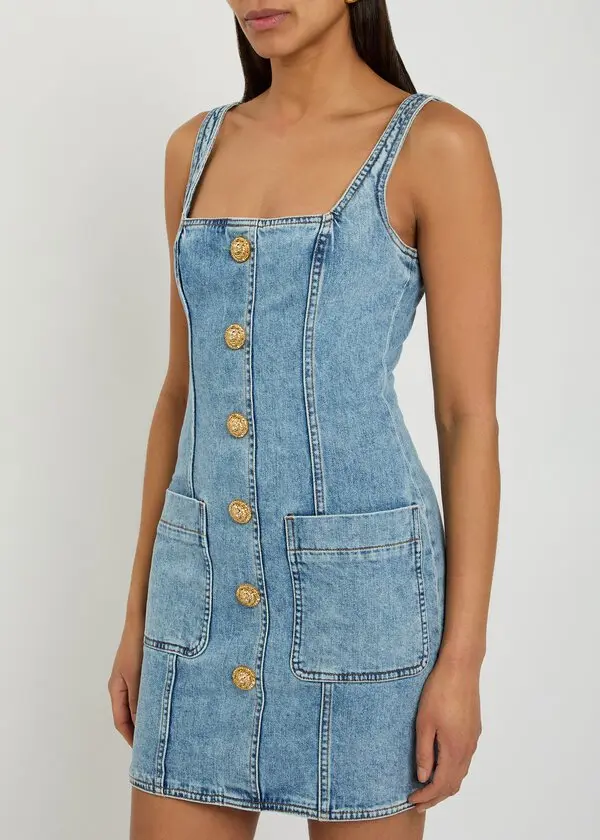 Balmain Button-embellished Stretch-denim Mini Dress