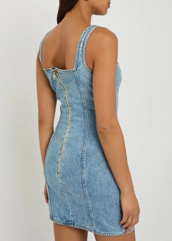 Balmain Button-embellished Stretch-denim Mini Dress
