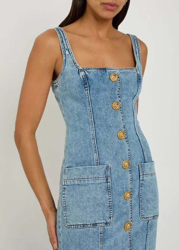 Balmain Button-embellished Stretch-denim Mini Dress