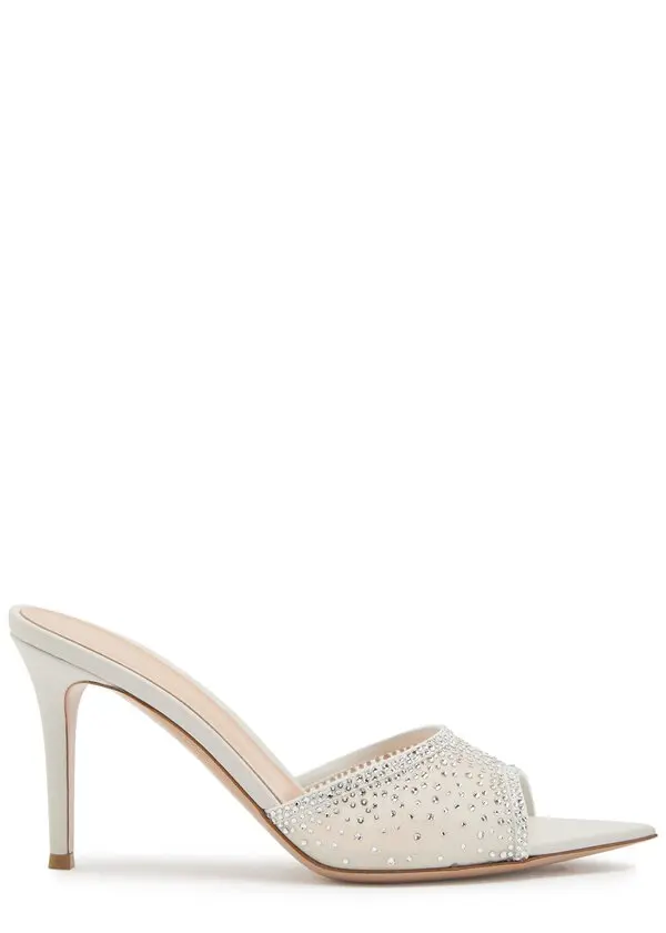 GIANVITO ROSSI Rania 85 Crystal-embellished Mesh Mules - White