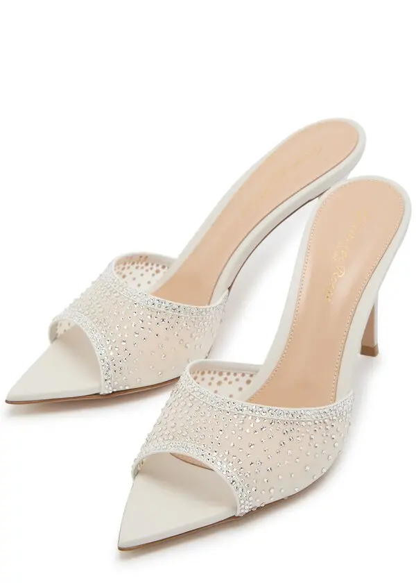 GIANVITO ROSSI Rania 85 Crystal-embellished Mesh Mules - White