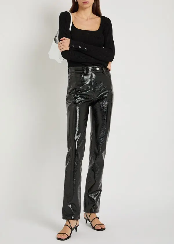 COURREGES Reedition Crinkled Vinyl Trousers - Black