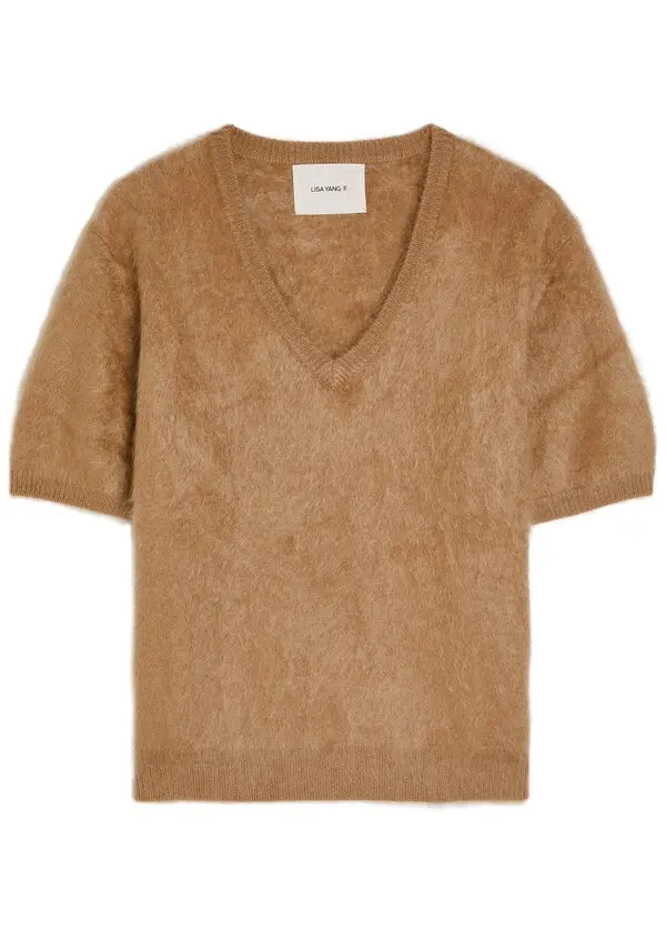 LISA YANG Lovisa Brushed Cashmere V-neck Top - Tan