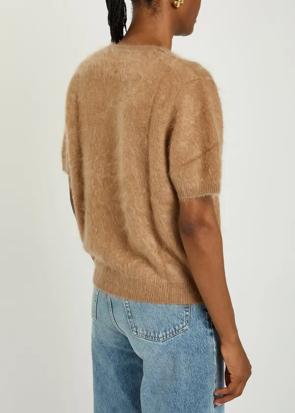 LISA YANG Lovisa Brushed Cashmere V-neck Top - Tan