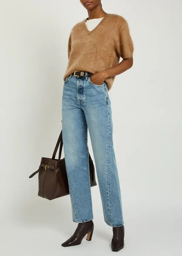 LISA YANG Lovisa Brushed Cashmere V-neck Top - Tan