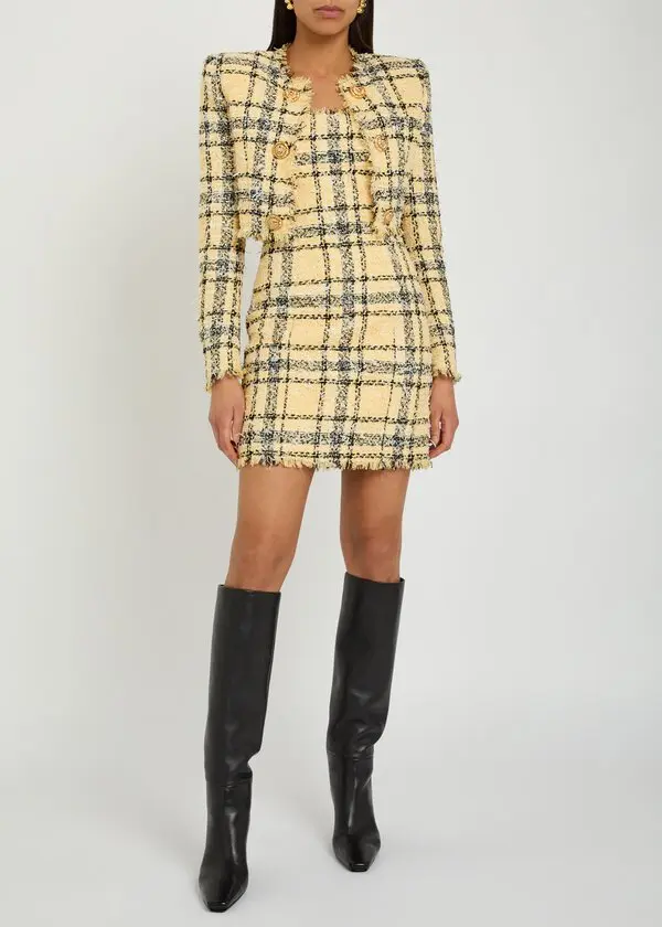 Balmain Checked Tweed Mini Dress - Multicoloured
