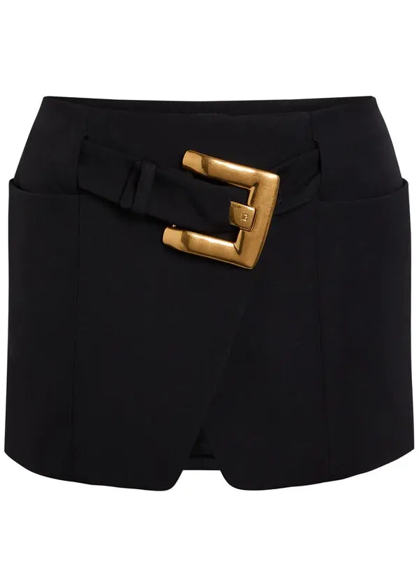 Balmain Belted Wool Mini Wrap Skirt