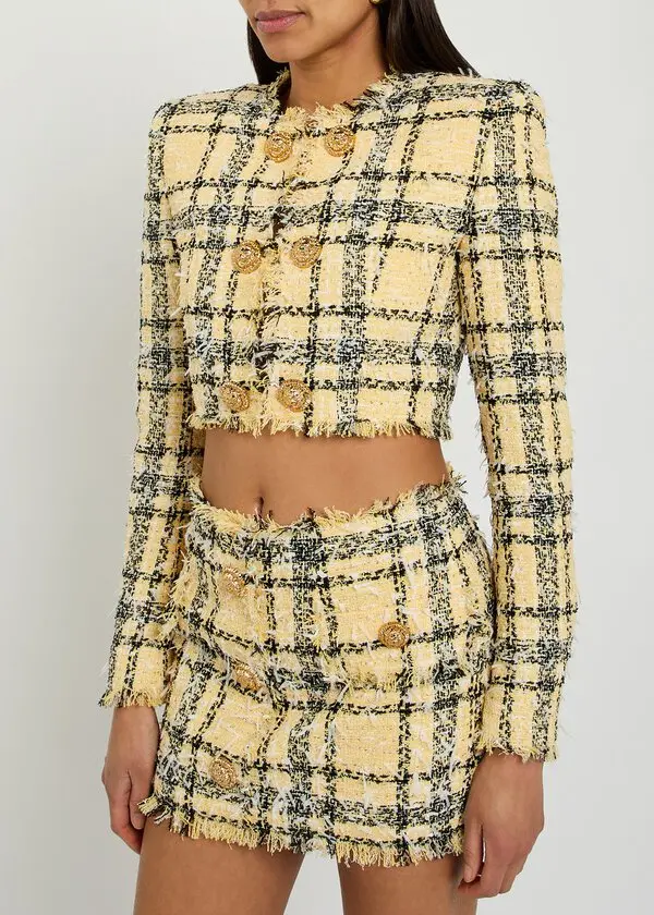 Balmain Checked Tweed Cropped Jacket - Multicoloured