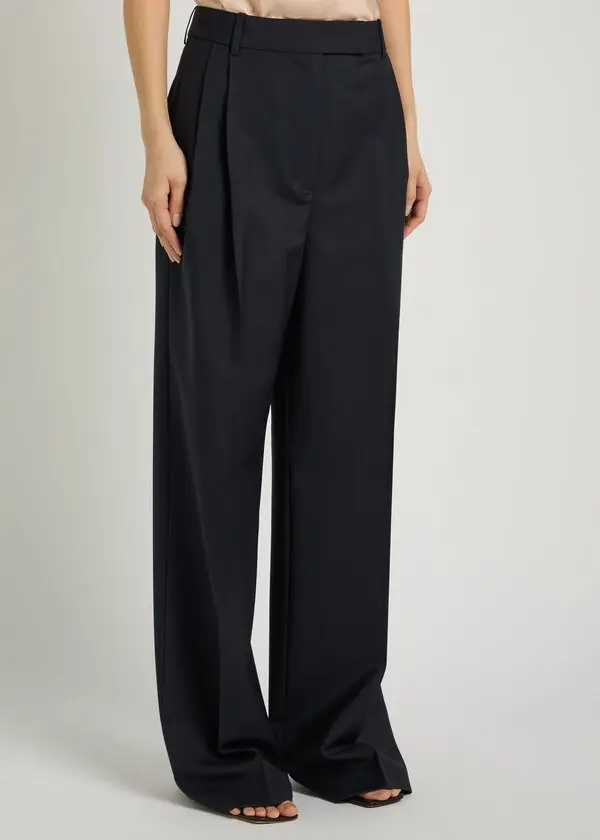 RÓHE Wool-blend Straight-leg Trousers - Navy