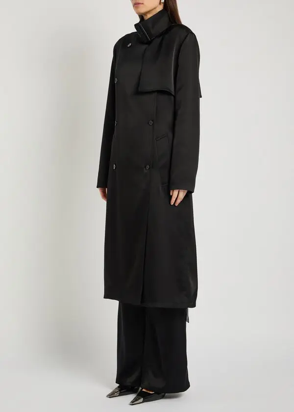 COURREGES Double-breasted Satin Trench Coat - Black