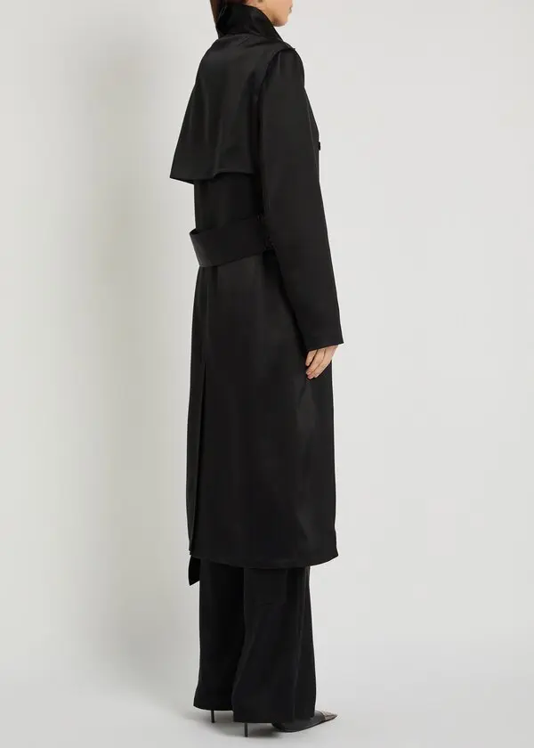 COURREGES Double-breasted Satin Trench Coat - Black
