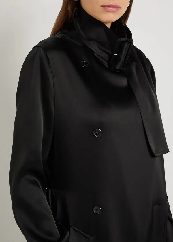 COURREGES Double-breasted Satin Trench Coat - Black
