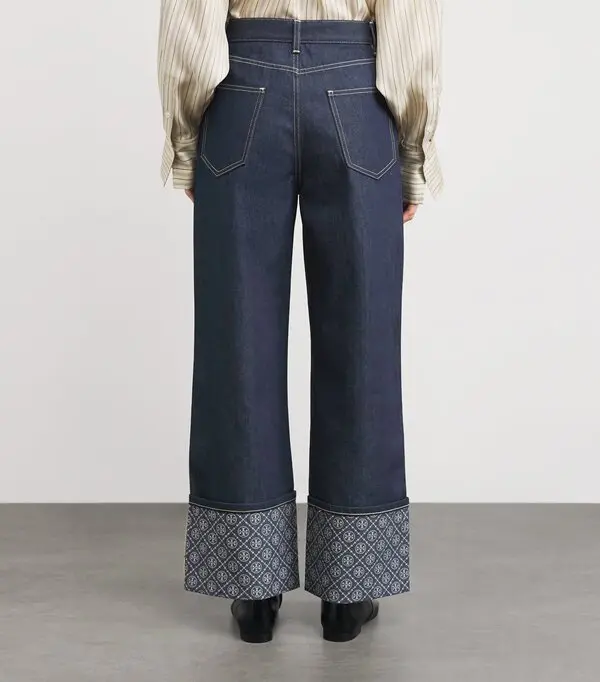 Tory Burch Contrast-cuff Straight Jeans