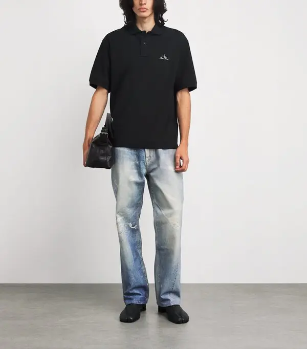Stone Island Cotton Embroidered Polo Shirt - Black