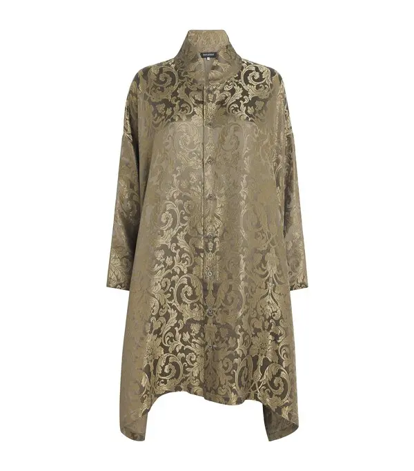 Eskandar Metallic Jacquard Longline Shirt