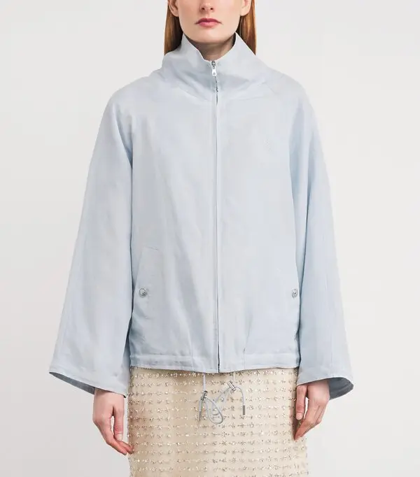 Sandro Embroidered Funnel-neck Jacket - Blue