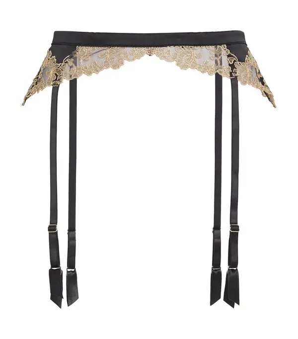 COCO DE MER Reina Silk-blend Suspender Belt - Black