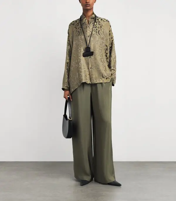Eskandar Metallic Jacquard Shirt - Green