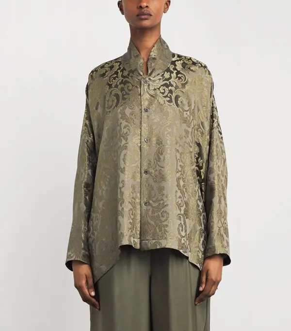 Eskandar Metallic Jacquard Shirt - Green