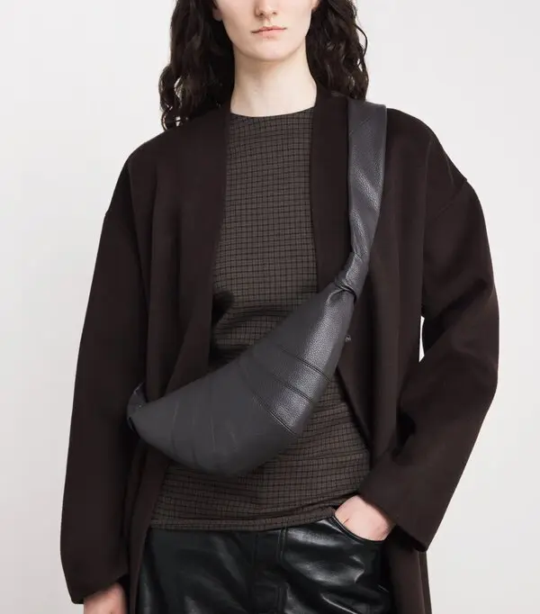 LEMAIRE Small Grained Leather Croissant Cross-body Bag - Brown