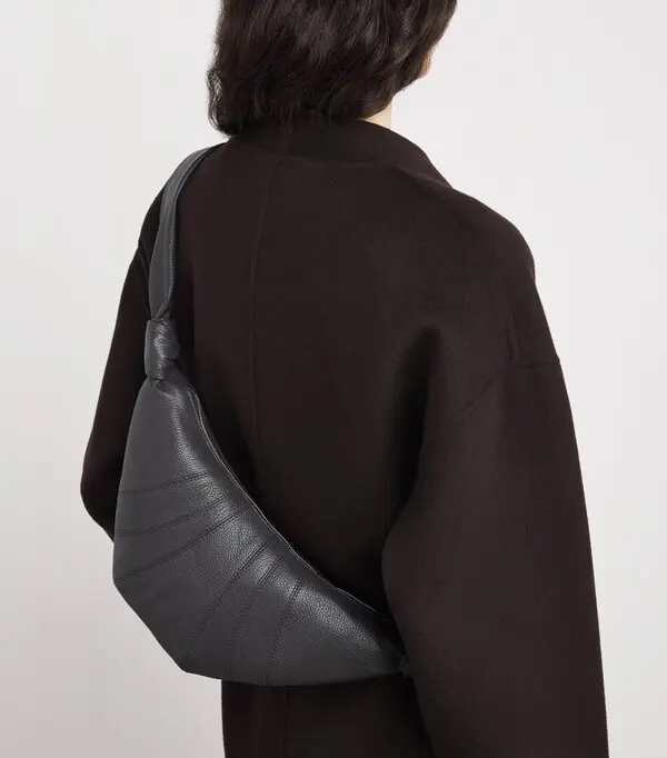 LEMAIRE Small Grained Leather Croissant Cross-body Bag - Brown