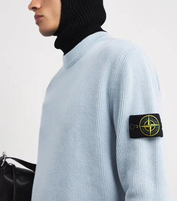 Stone Island Cotton Rib-knit Compass Sweater - Blue