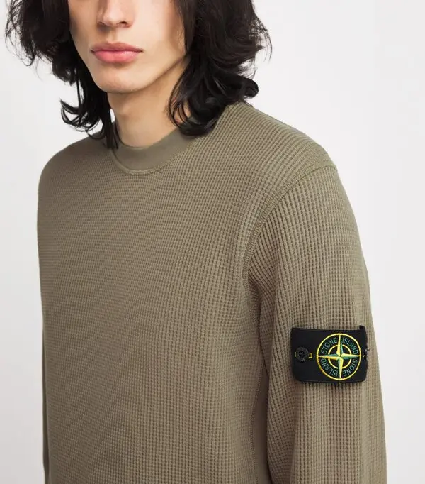 Stone Island Cotton Waffle-knit Crew-neck Sweater - Green