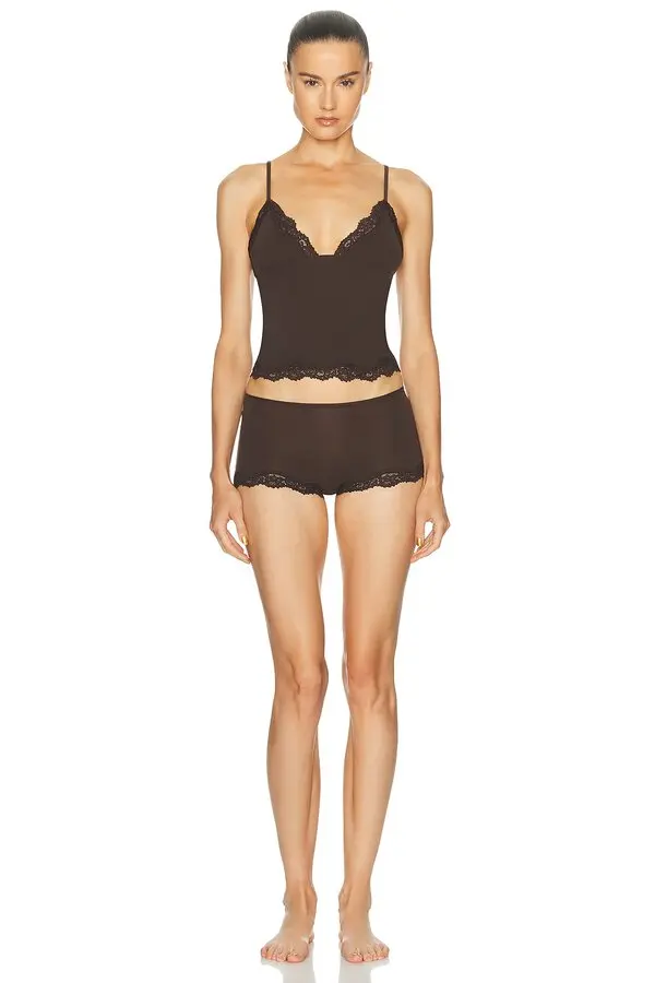 SKIMS Fits Everybody Lace Triangle Cami & Boyshort Set - Espresso
