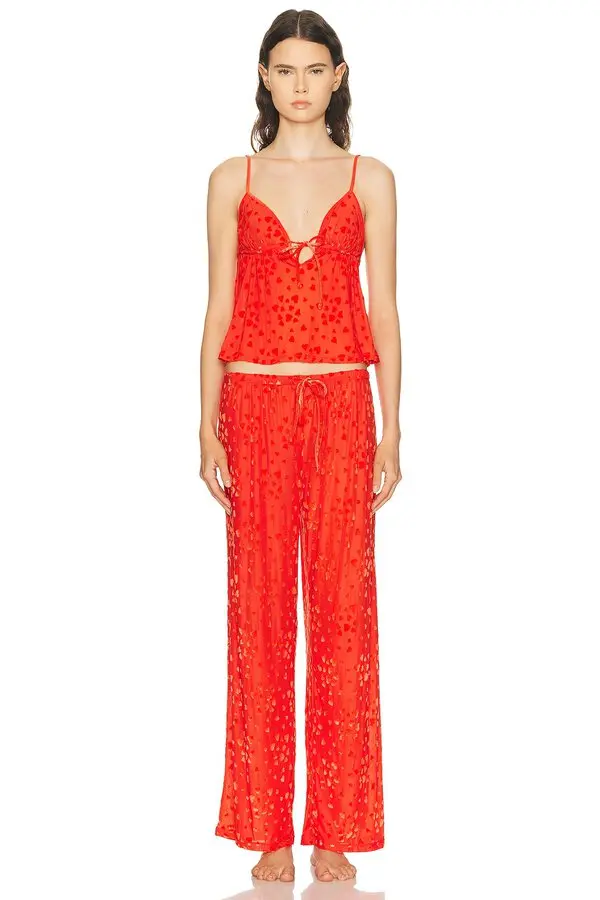 SKIMS Sheer Velvet Burnout Cami & Pant Set - Ruby