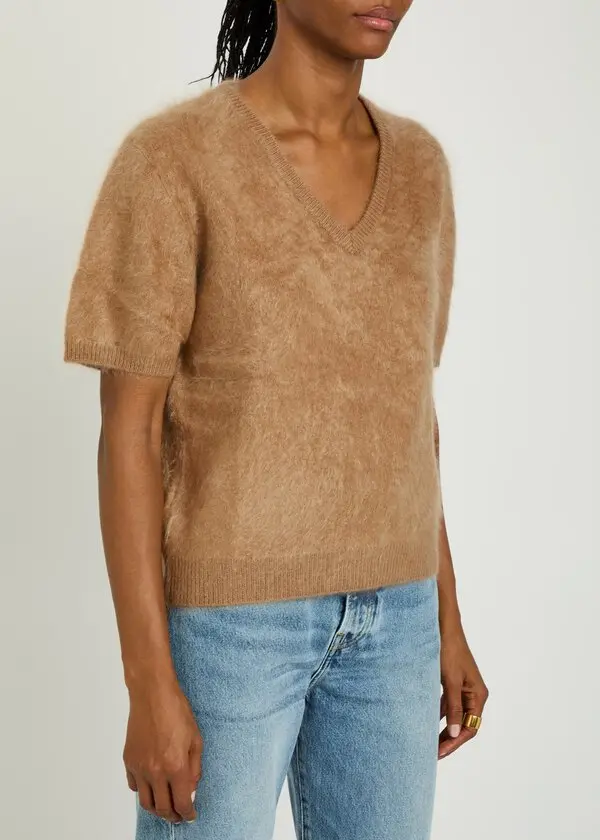 LISA YANG Lovisa Brushed Cashmere Top - Tan