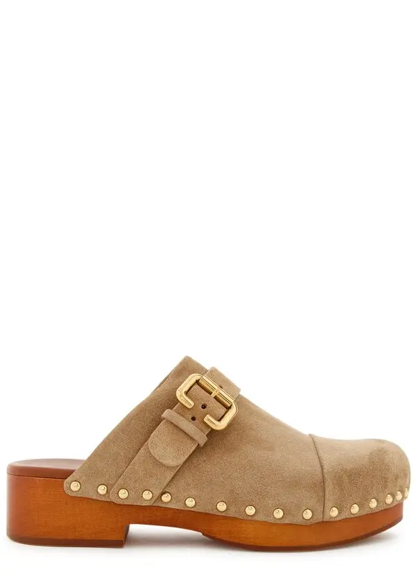 Chloé Jeannette 40 Suede Clogs - Beige
